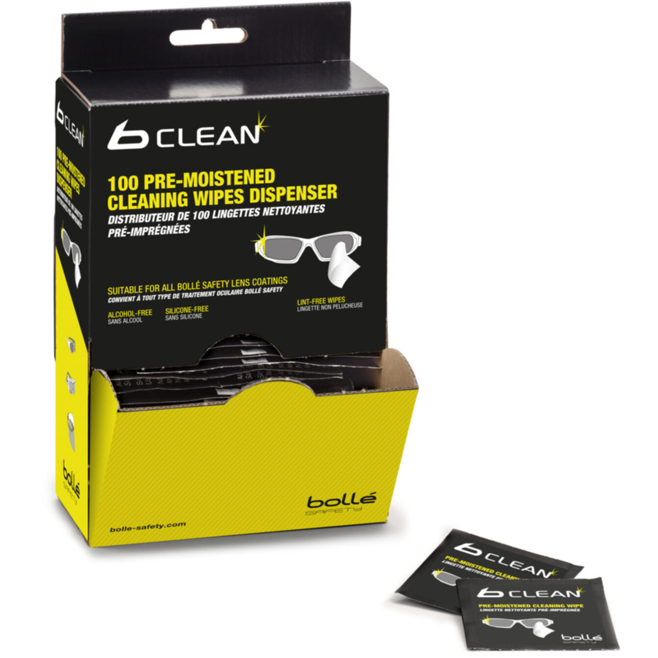 B100 | 100 cleaning premoistened tissues dispenser | Bollé Safety